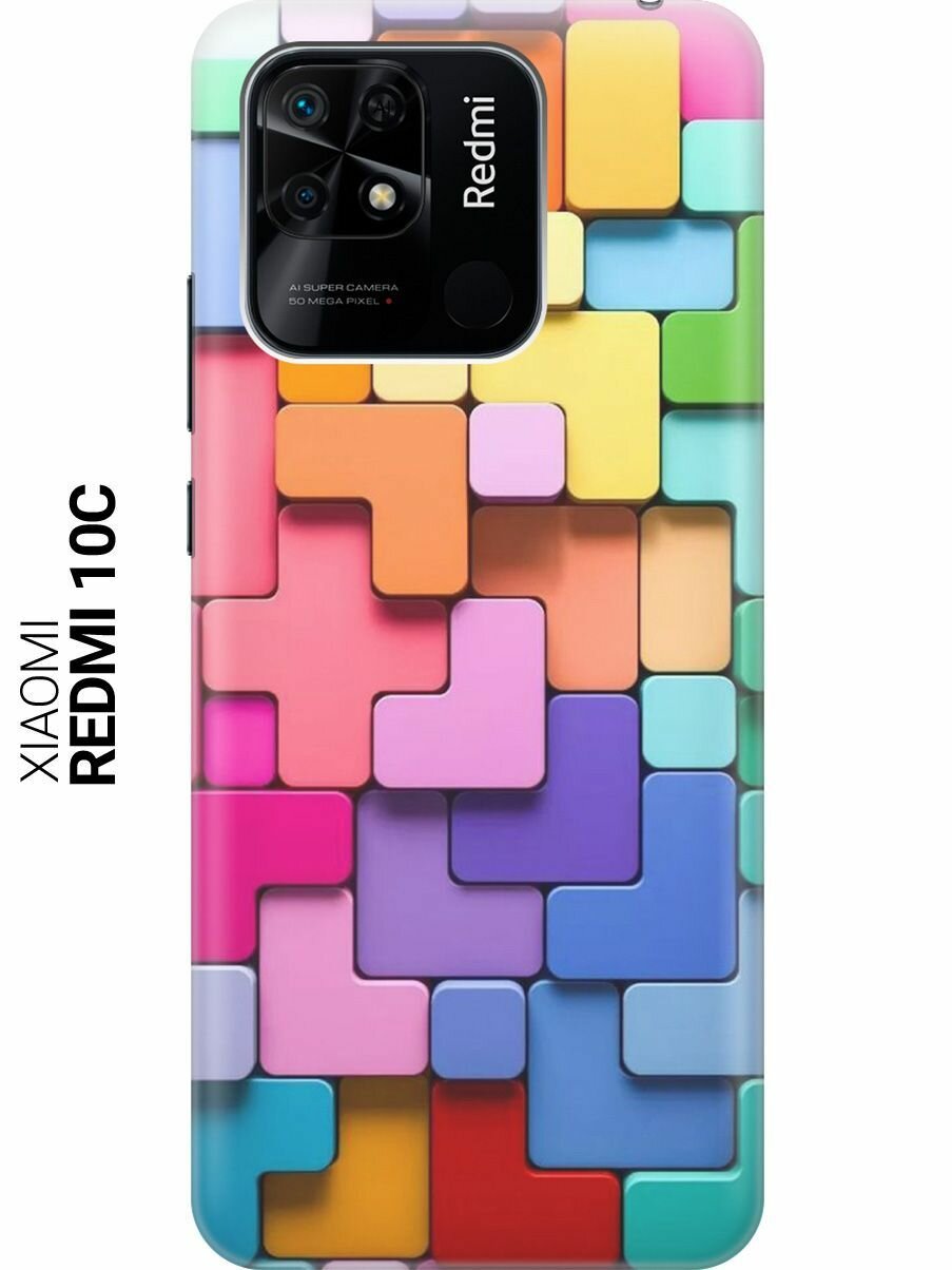 Силиконовый чехол на Xiaomi Redmi 10C, Сяоми Редми 10С с принтом "Паттерн из блоков"