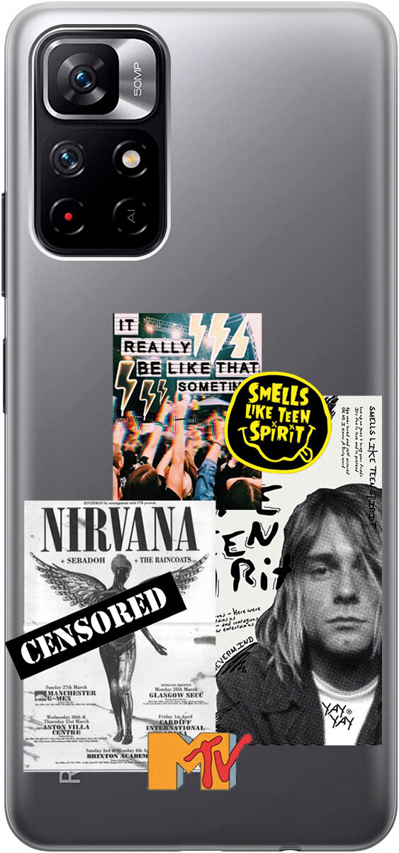 Силиконовый чехол на Xiaomi Poco M4 Pro 5G, Сяоми Поко М4 Про с 3D принтом "Nirvana" прозрачный