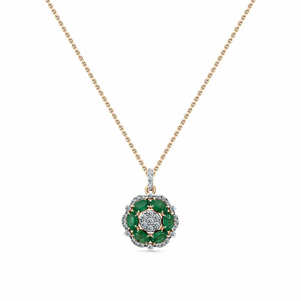 Колье, красное золото, 585 проба, изумруд, бриллиант