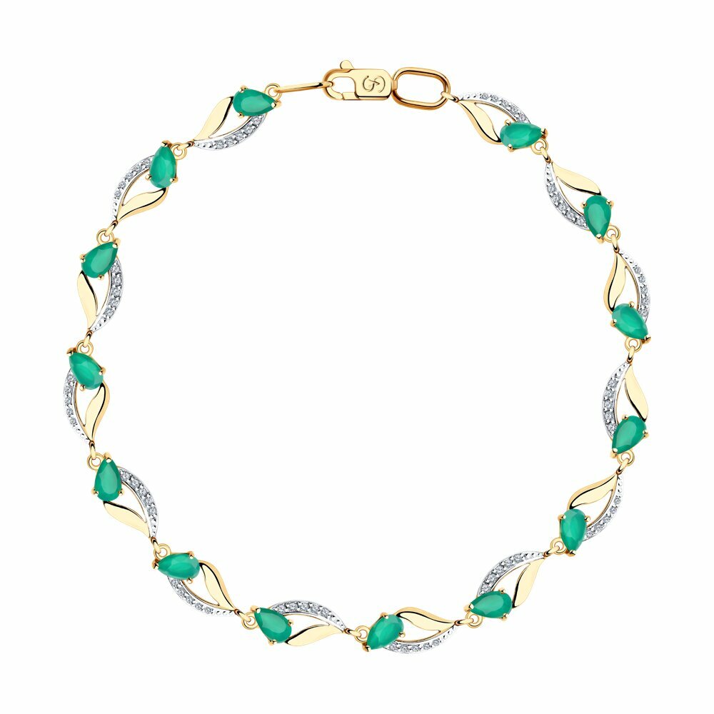 Браслет, красное золото, 585 проба, фианит, агат