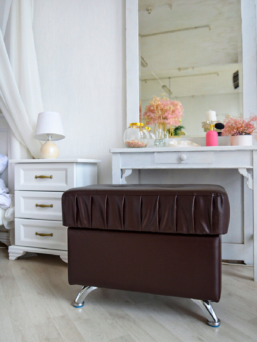 Прочный мягкий пуф с ящиком для прихожей 011, 59х34х44 см.