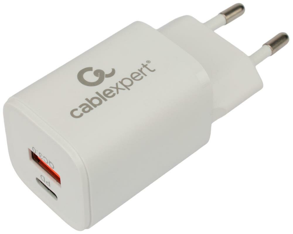 Cablexpert (21077) MP3A-PC-42, QC3.0/PD, 2 порта: USB и Type-C, белый, пакет