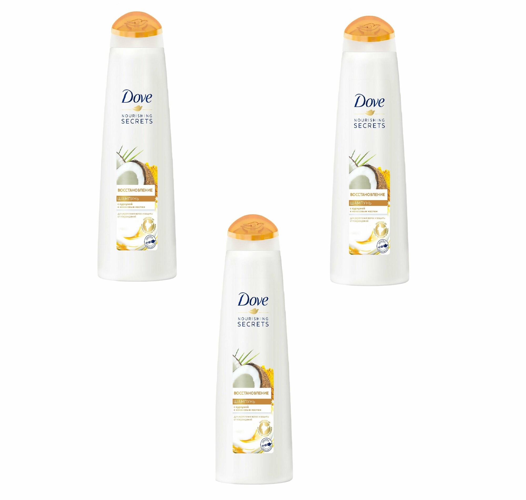 Dove Шампунь для волос Восстановление с куркумой и кокос 380мл, 3 уп