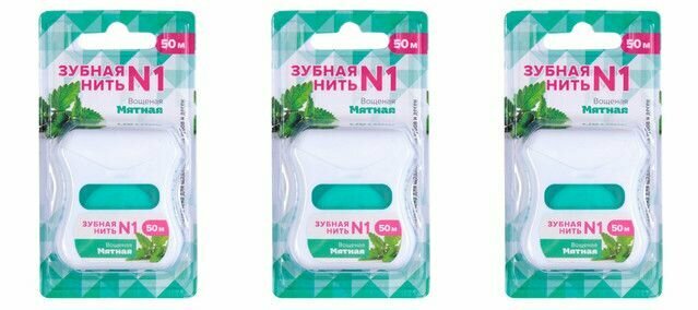 SMARTPICK нить зубная №1 Зубная нить вощёная Мятная, 50 м, 3 шт