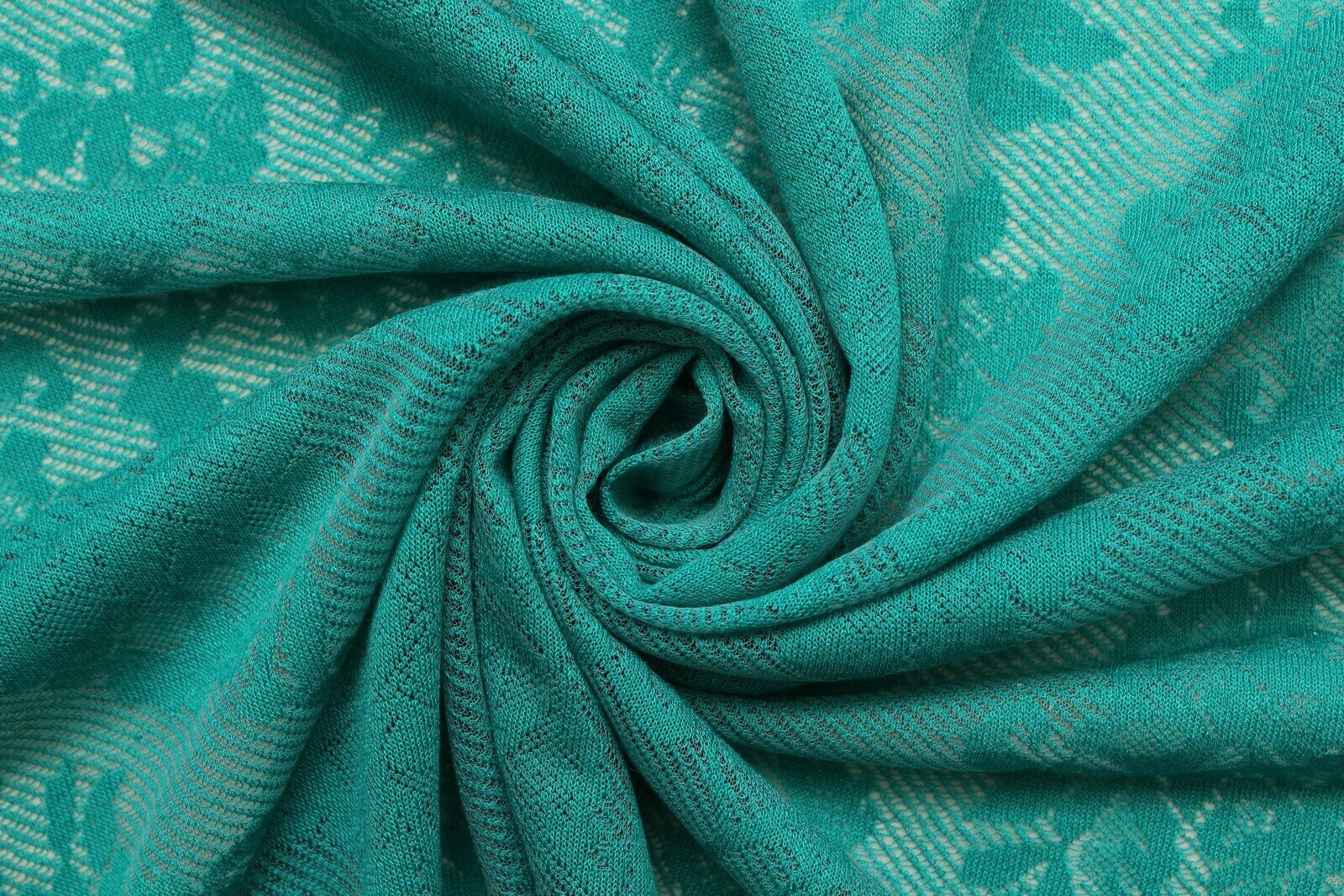 Ткань Трикотаж-ажур-стрейч ярко-бирюзовый, 140 г/пм, ш156см, 0,5 м