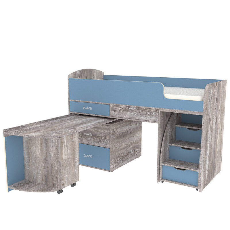 Кровать чердак Малыш 6 Бетон Светло Синий/Голубой