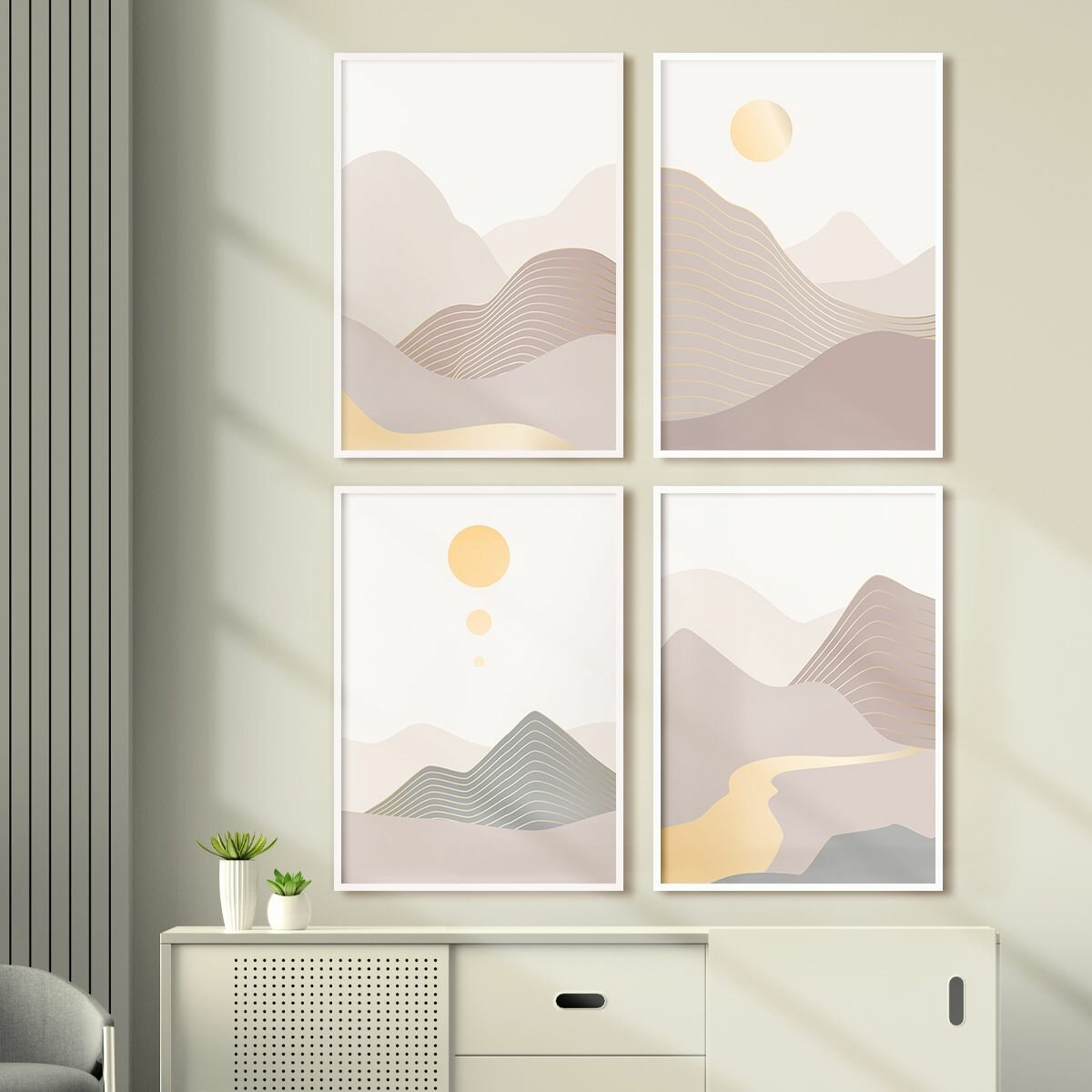 Постер 4 шт 50x70 без рамки "Горы минимализм" набор картин для интерьера