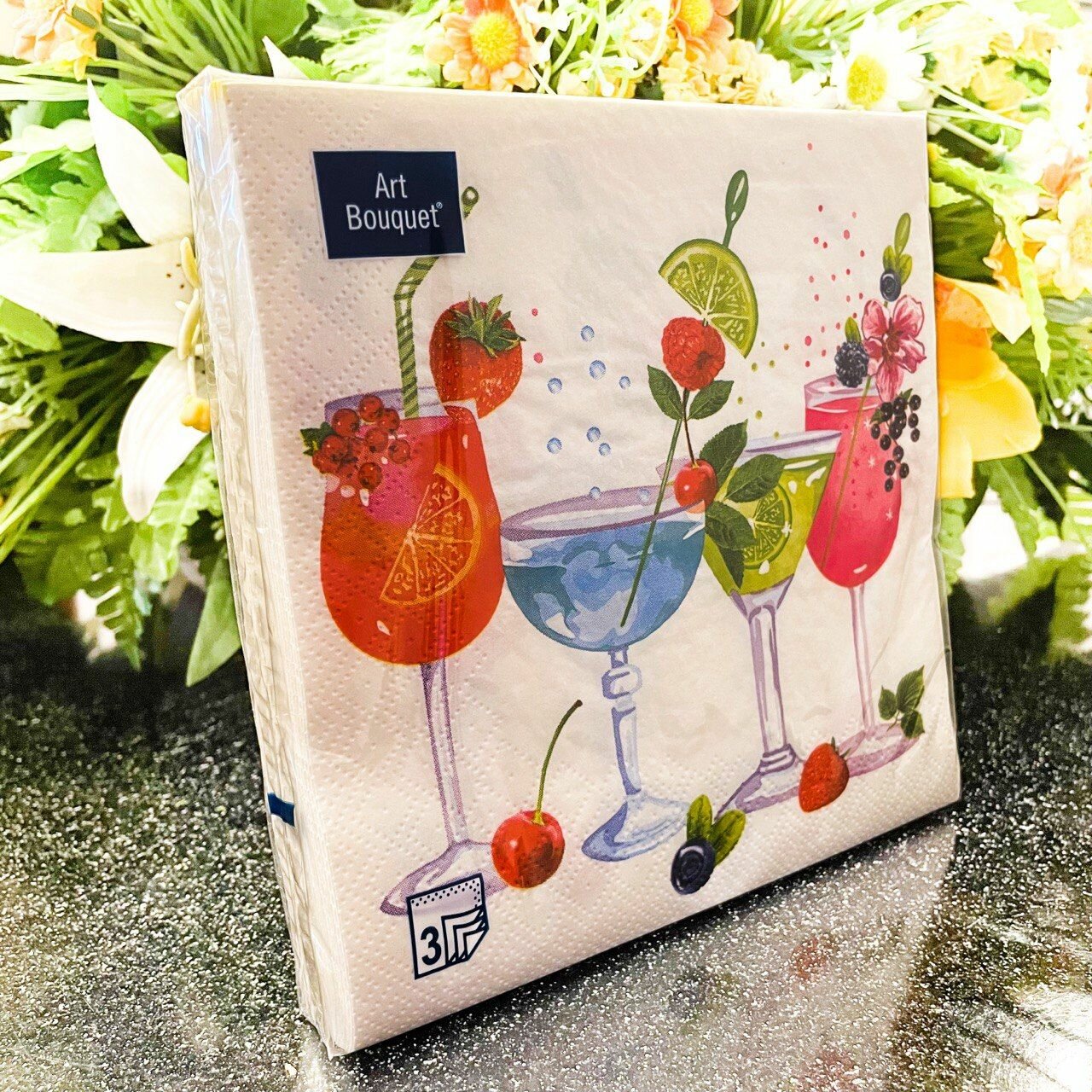 Салфетки Desna "Коктейль", целлюлозные, с принтом, квадратные, 33х33 см