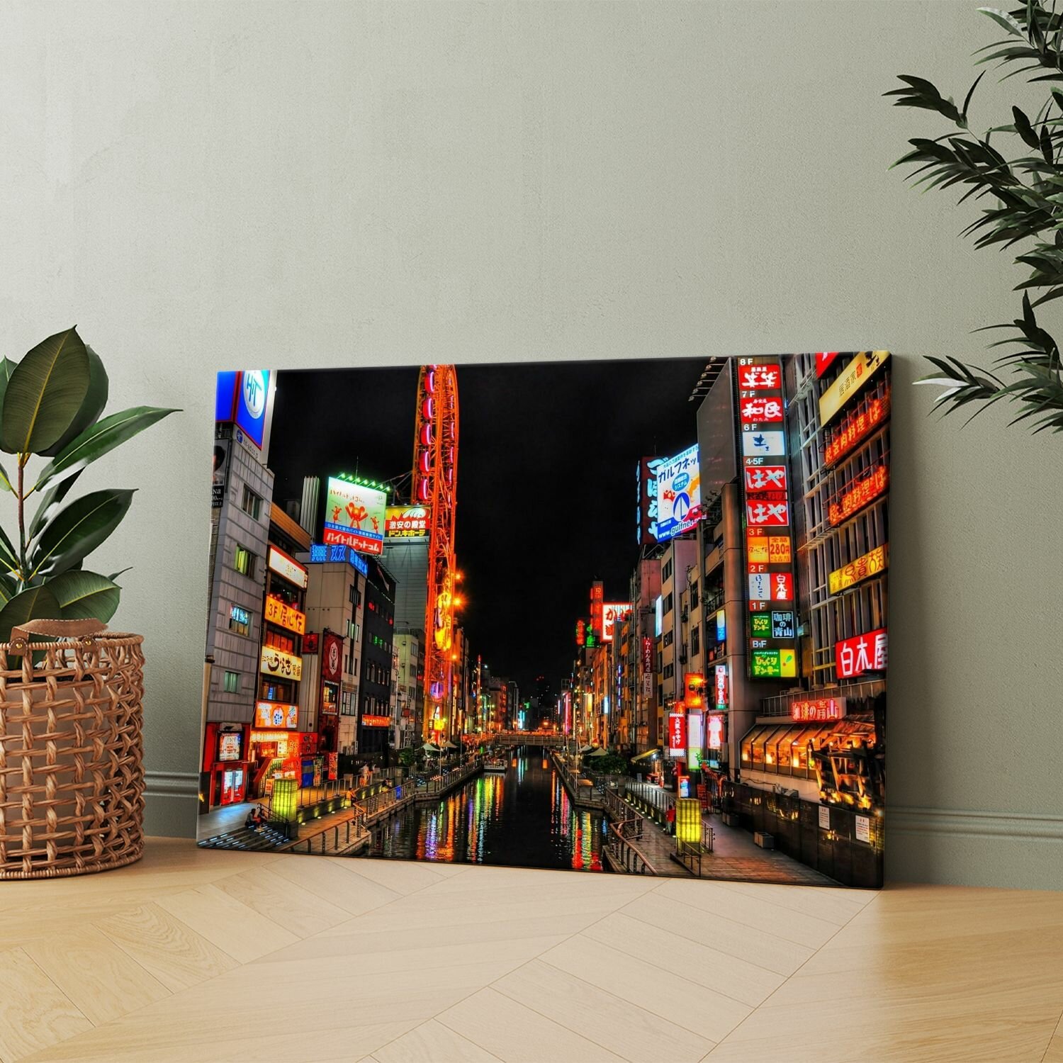 Картина на холсте (Корея Токио - ночной мегаполис) 60x80 см. Интерьерная, на стену.