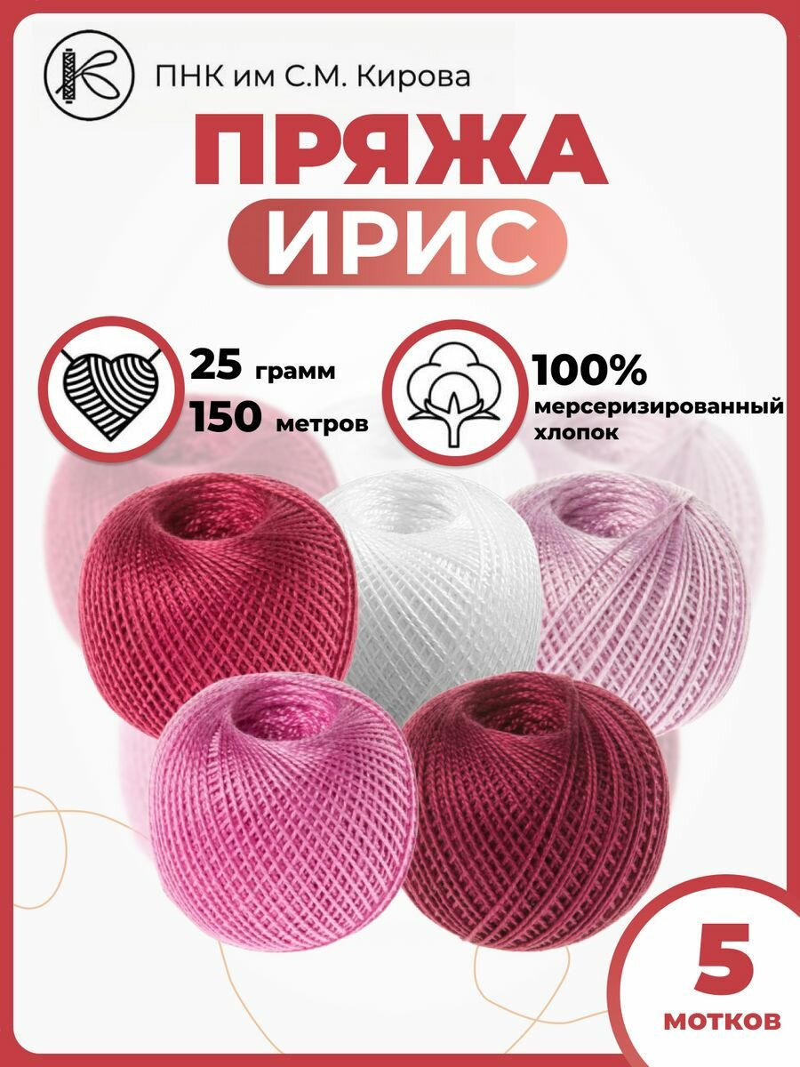 Пряжа для вязания Ирис 25гр 150м 5шт.