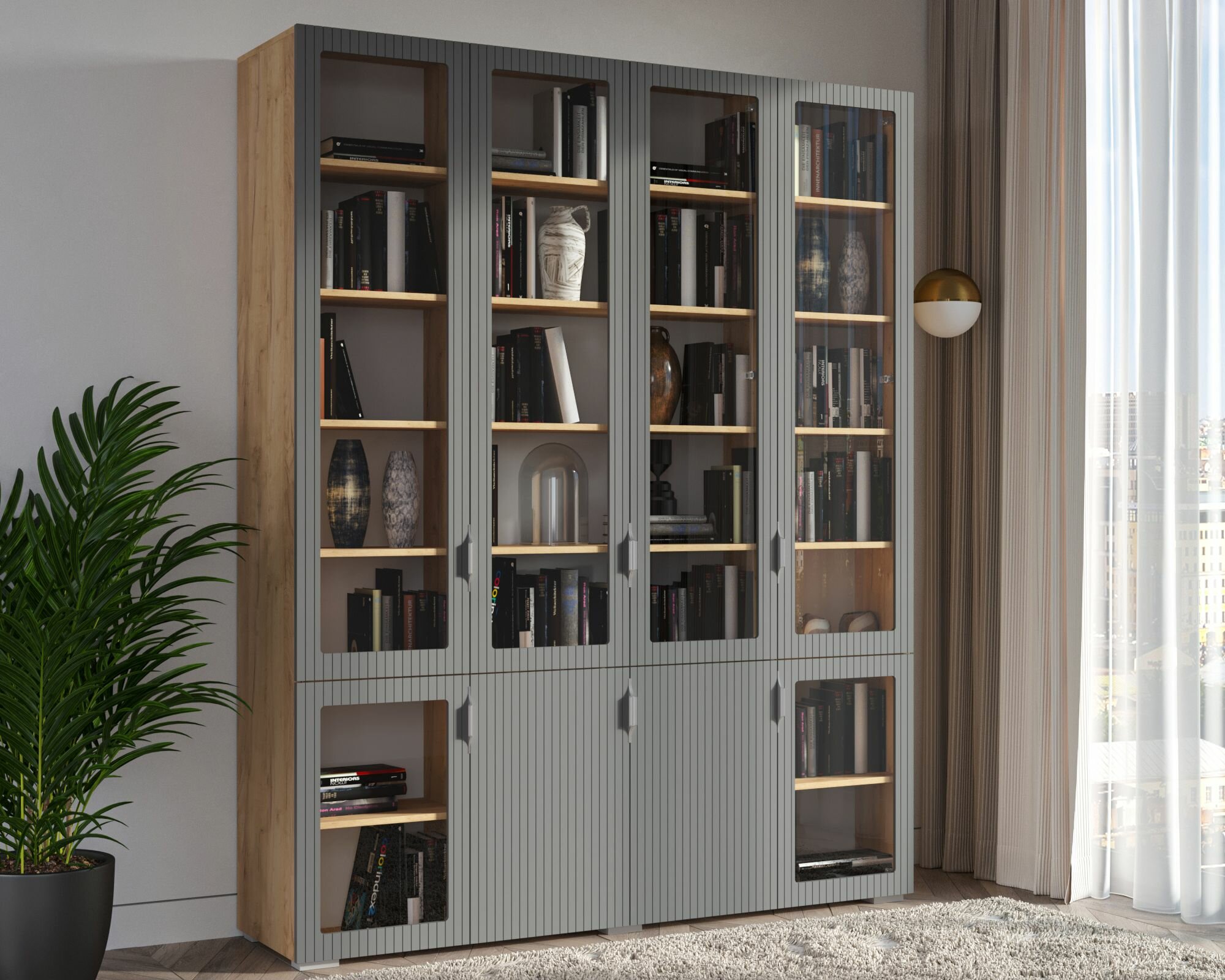 Книжный шкаф "Аметист 11" 160х200х40, дуб крафт золотой / графит