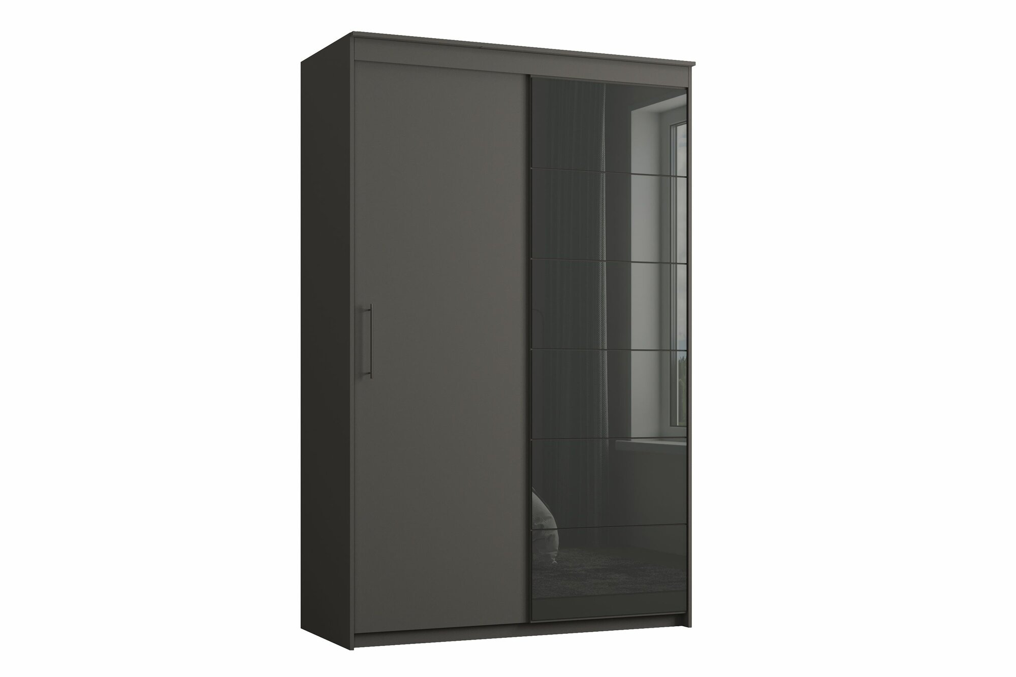 Шкаф купе Арманд 2, 140-45-240, белье/платье, с ящиками, графит и оракал 073М, ручка хром матовая