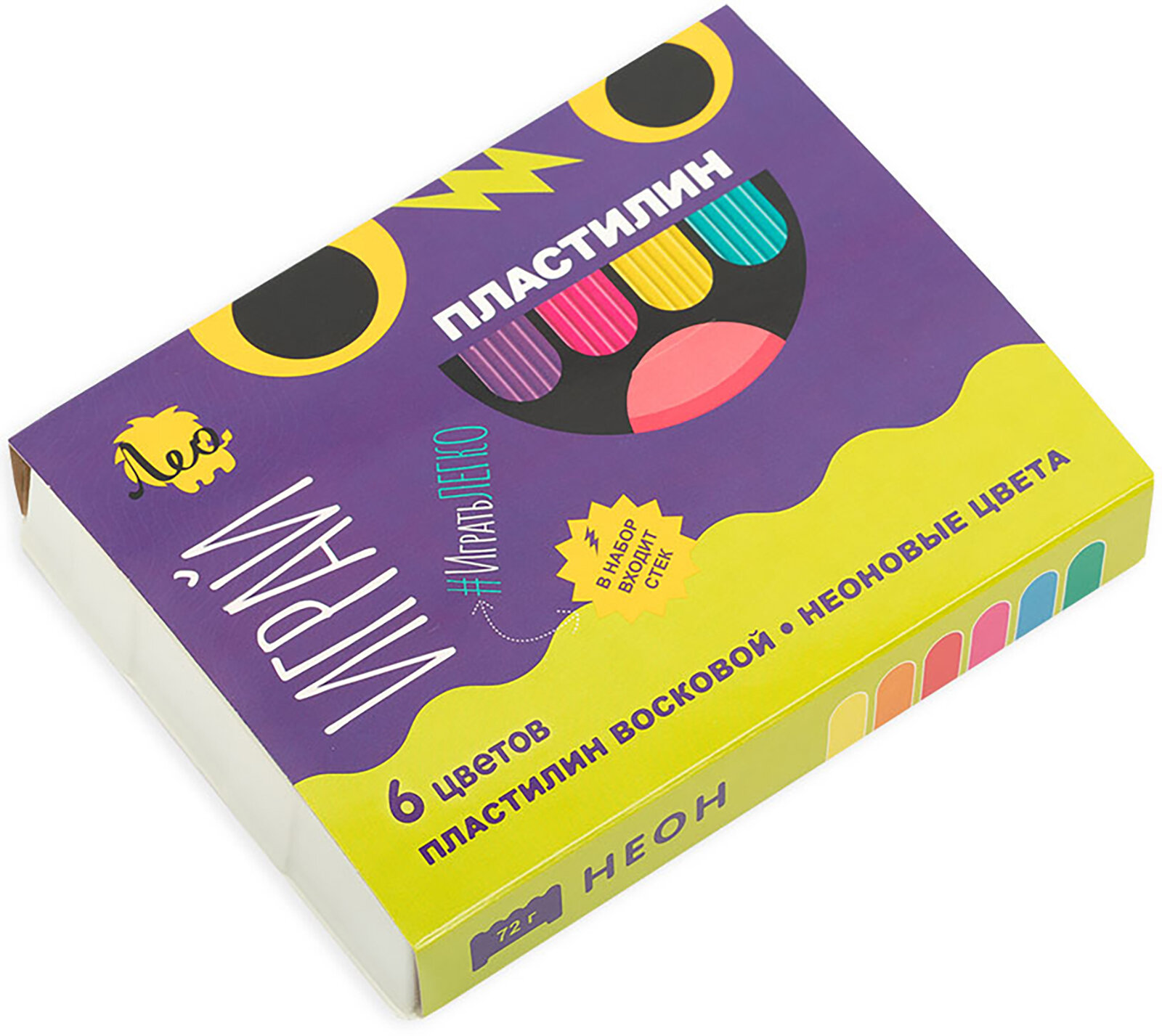 Пластилин восковой Играй, 6 неоновых цветов