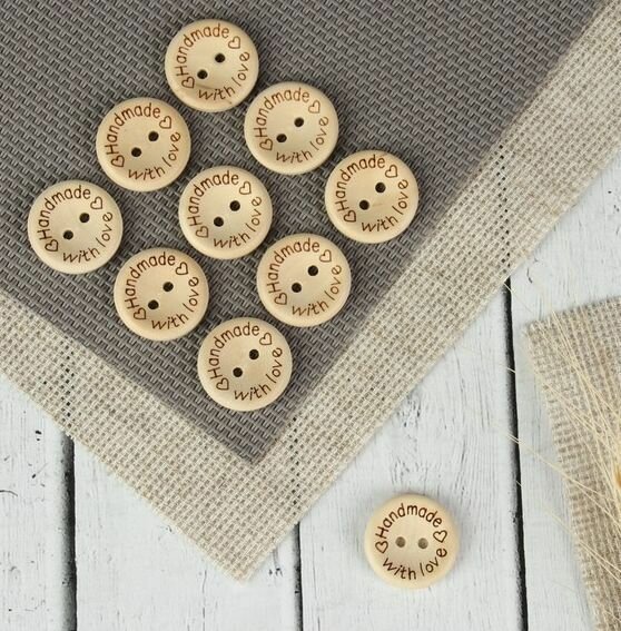 Пуговки-бирки для творчества и рукоделия Handmade with love деревянные круглые (20 мм, набор 10 шт)