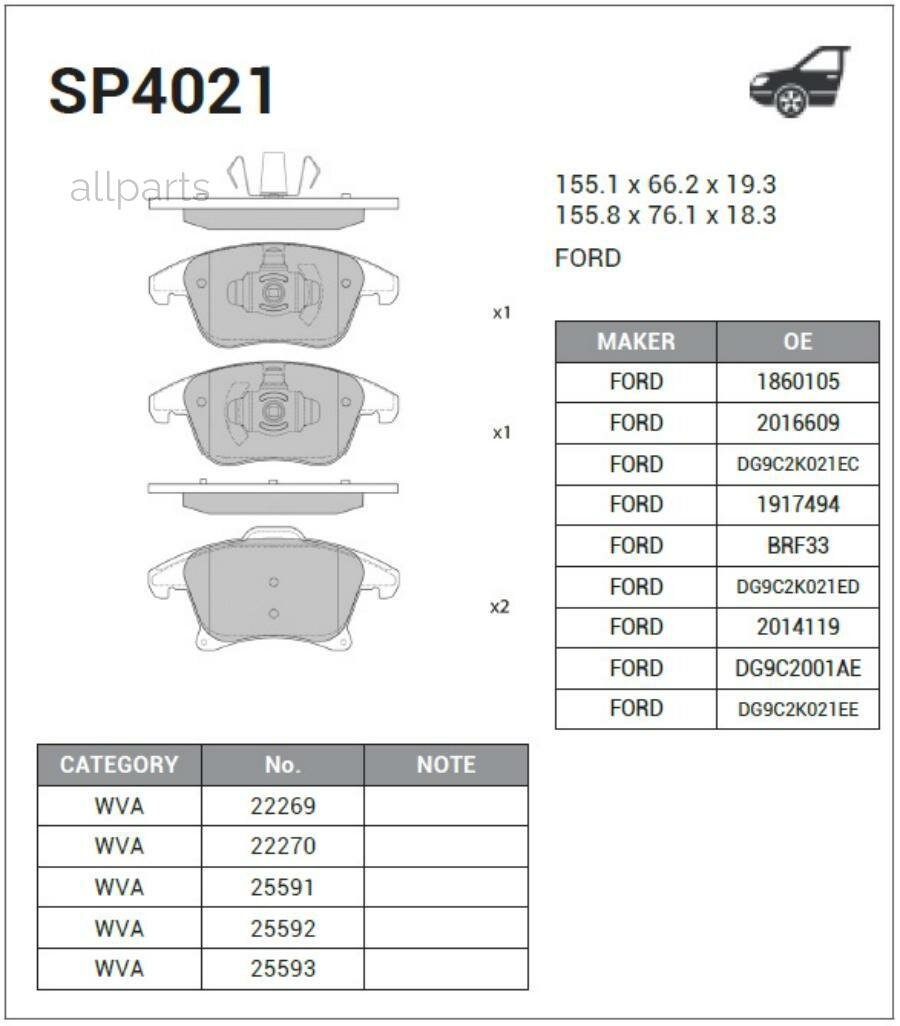 SANGSIN BRAKE 'SP4021 Колодки перед MONDEO-5