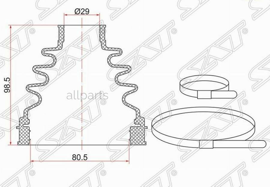 SAT BKFD-013 Пыльник шруса внутренний FR RH TOYOTA HILUX 50/60 06-12 (2 хомута. резина)