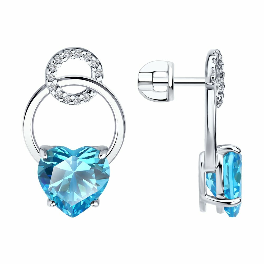 Серьги пусеты, серебро, 925 проба, родирование, фианит