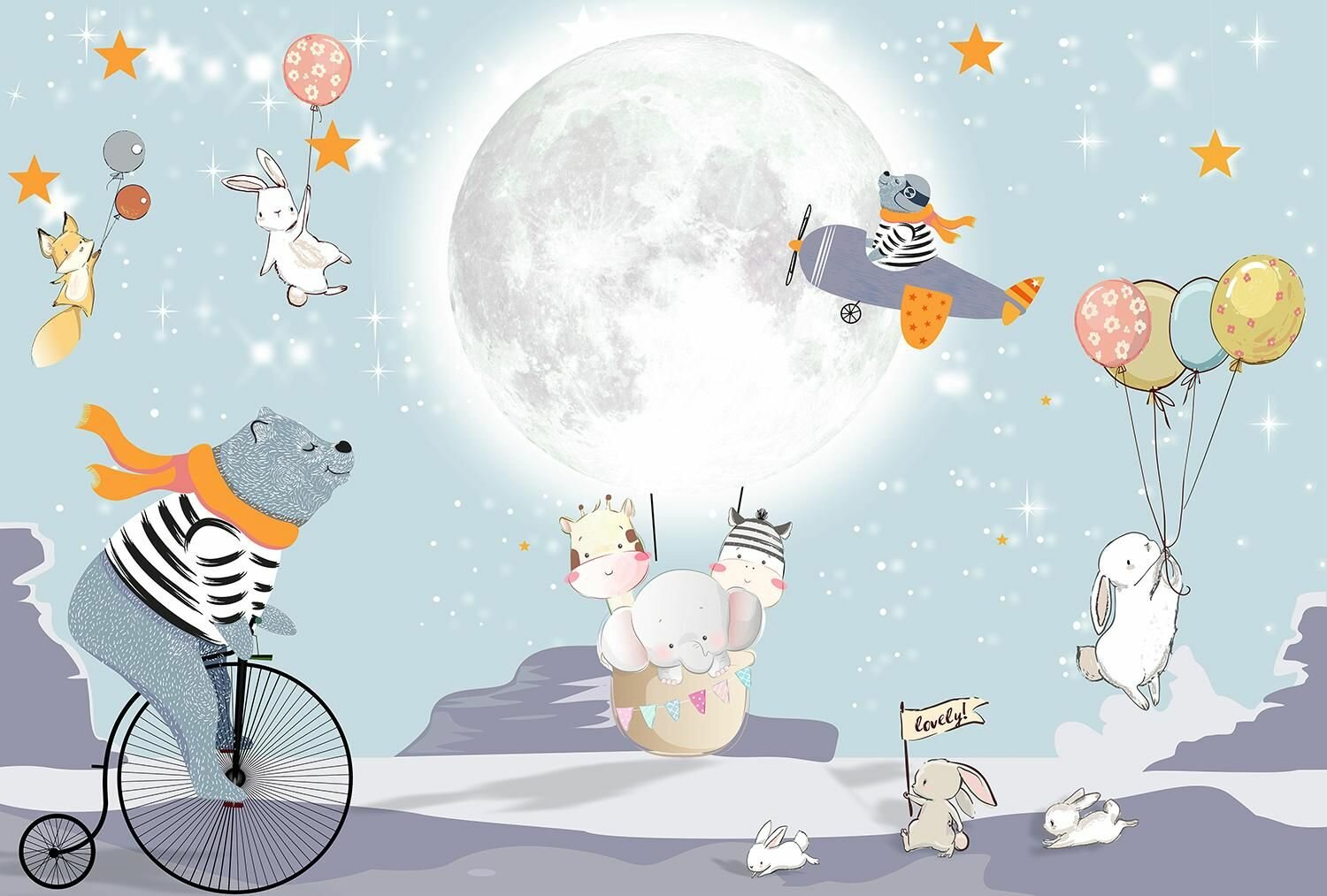 Фотообои/ F-365 Животные на фоне луны 400х270-1Divino