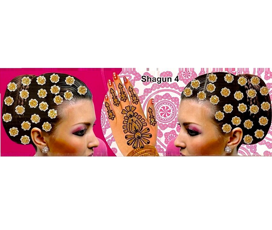 Бинди SHAGUN 4, большая упаковка на волосы и тело (разный дизайн, размер листа 27 х 8,5 см.), 1 шт.