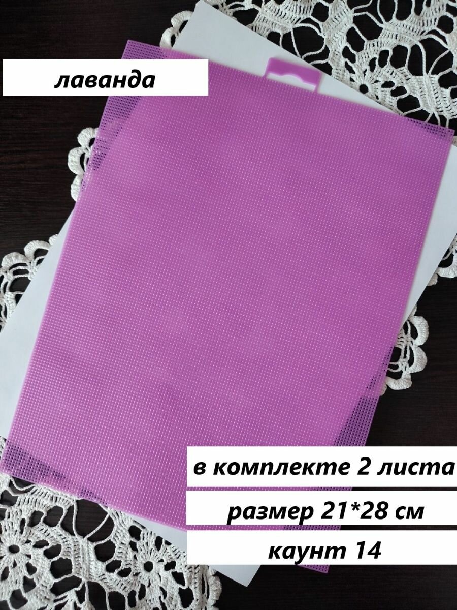 Канва Двое из Ларца пластиковая, для вышивания крестом/бисером, цвет лаванда, 2 листа 21х28 см, 14 каунт
