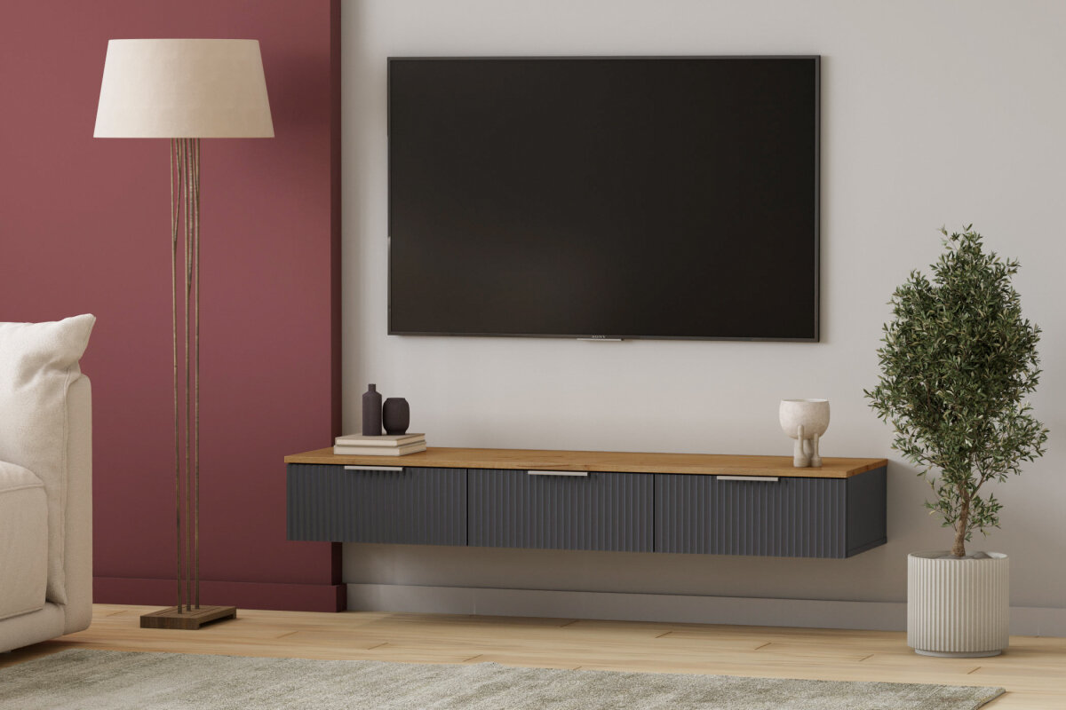 ТВ-тумба Салерно 3 (МДФ) SF-019 Графит Серый графит 0162 РЕ NEW 148x42x22 см, GOODFORM