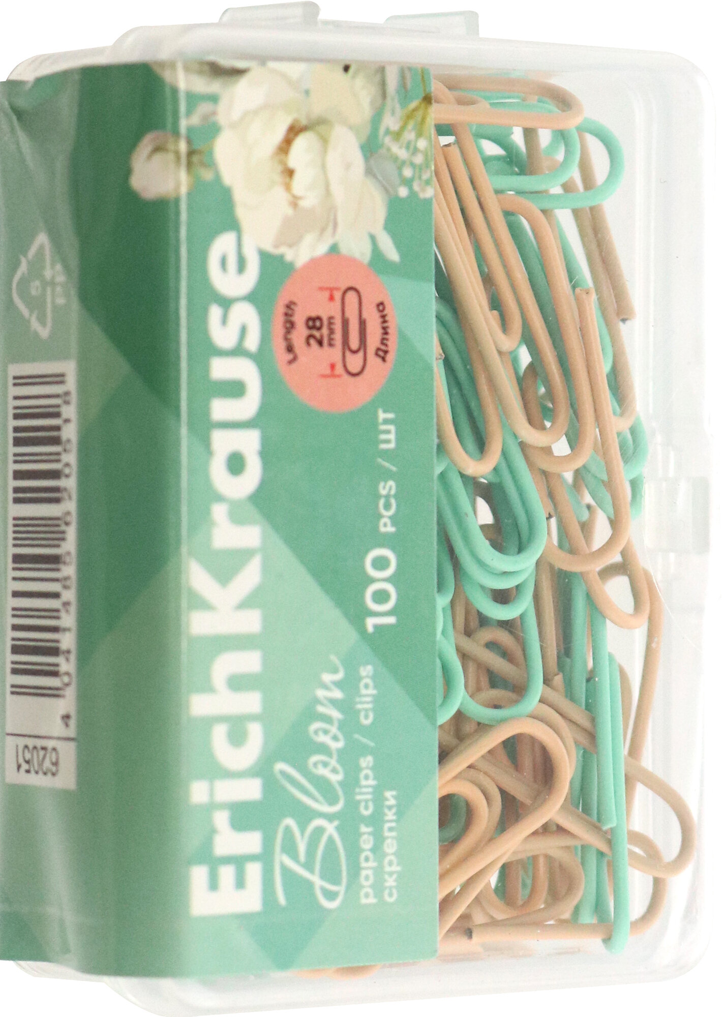 Скрепки металлические с виниловым покрытием Pastel Bloom, 28 мм, 100 штук, ассорти