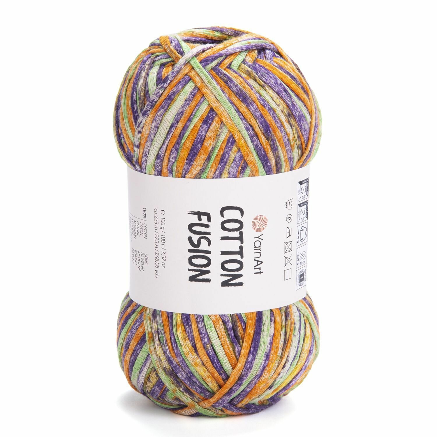 Пряжа Cotton fusion YarnArt, фиол/оранж/зел - 3649, 100% хлопок, 5 мотков, 100 г, 225 м.