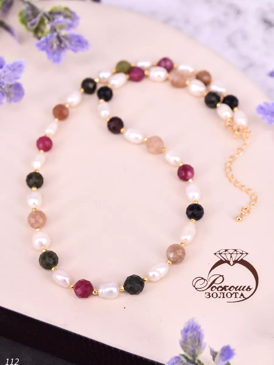 Колье, турмалин, гематит