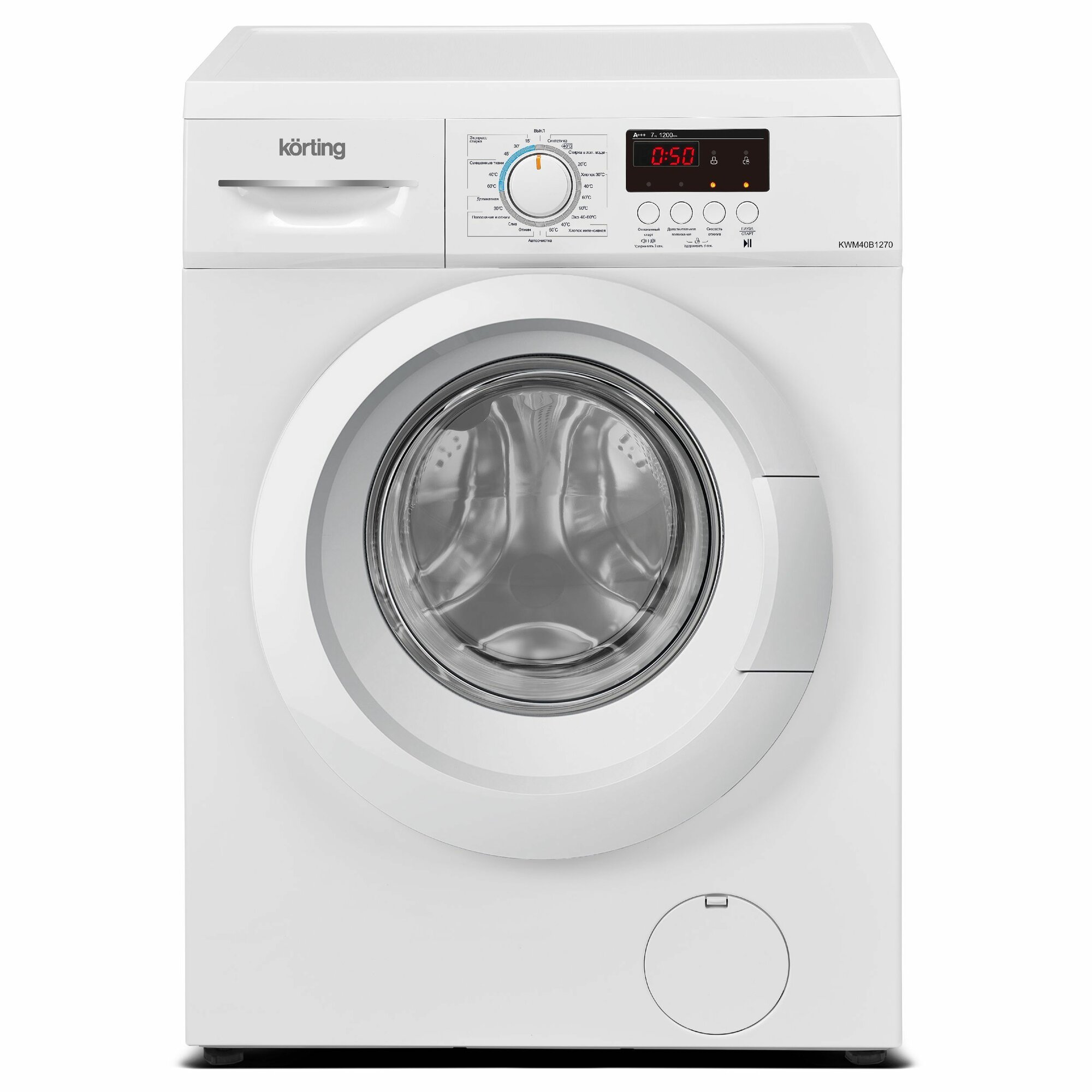 Узкая стиральная машина Korting KWM 40B1270 загрузка 7 кг, отжим 1200 оборотов, A+++, белая