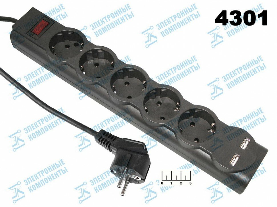 Сетевой фильтр 5/1.8м + 2USB DFS-751 Defender (max-10A)