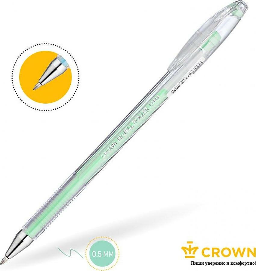 Ручка гелевая 9 штук CROWN "Hi-Jell Pastel", зеленая пастель, узел 0,8мм, линия 0,5мм