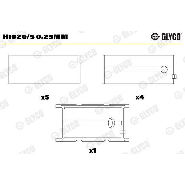 Вкладыш коренной для автомобиля, GLYCO H1020/5 0.25MM (1 шт.)
