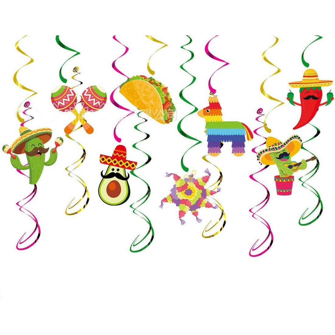 Спирали "Mexico amor" 8 шт, мексиканская вечеринка