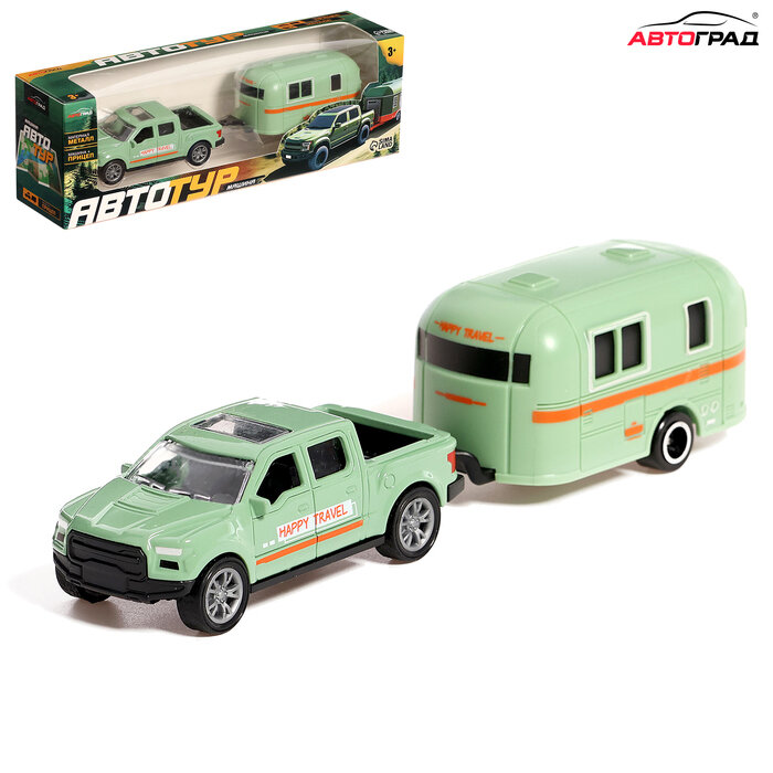 Машина металлическая Автоград "Автотур", с прицепом, цвет микс