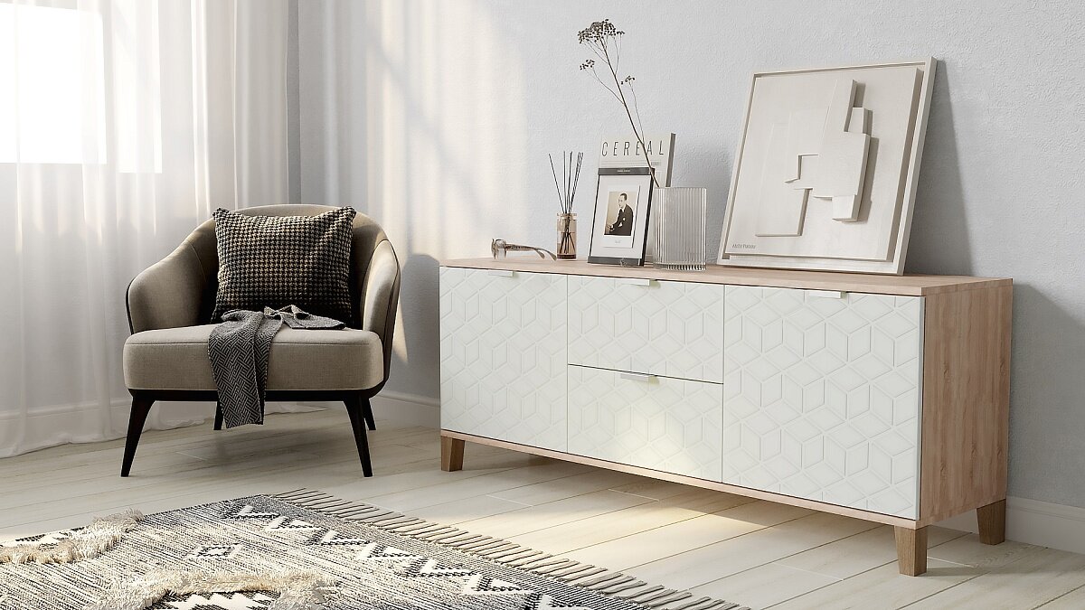 Комод МебельЛэнд24 Марвин Йорк - 1 Милк 150x40x60 двухдверный с 2 ящиками