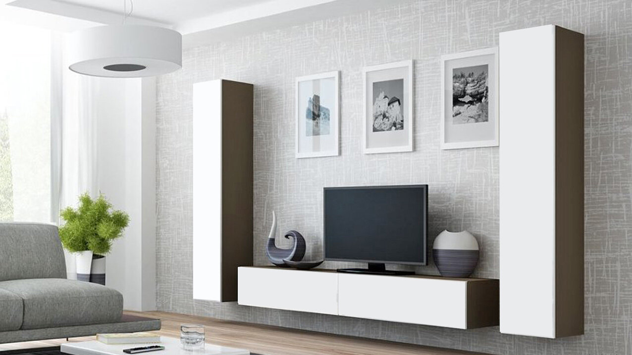 Гостиная Виго 4 Белый Фасадный 0101 / Черный 0190 NEW 260x42x180 см, белый фасадный, черный GOODFORM