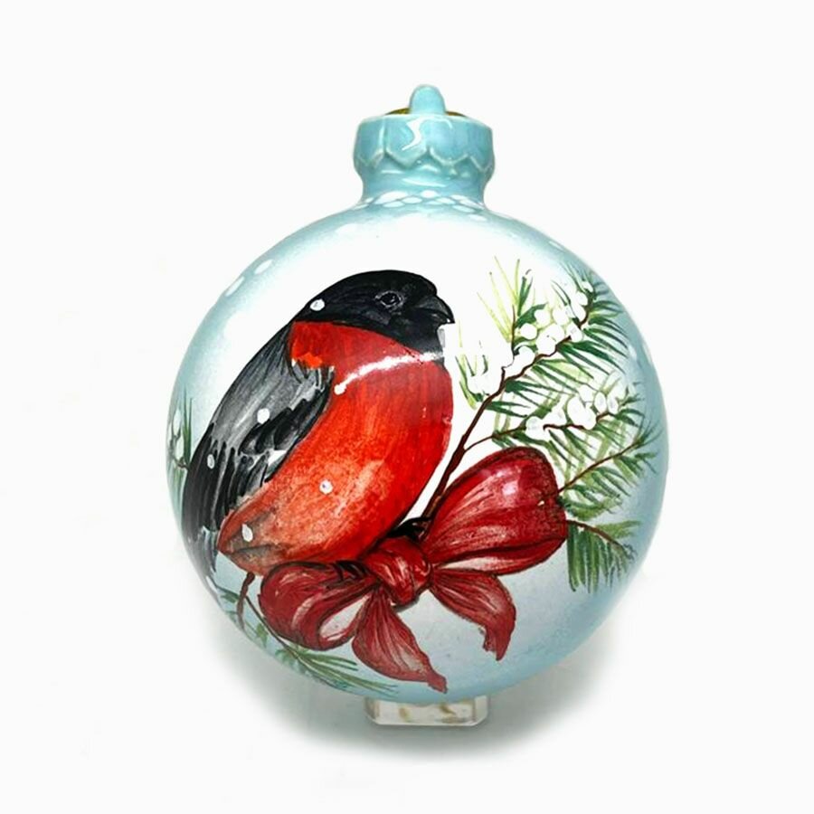 Фарфоровый Шар бирюзовый Снегирь-1, легкая ёлочная игрушка Sr-AH-43