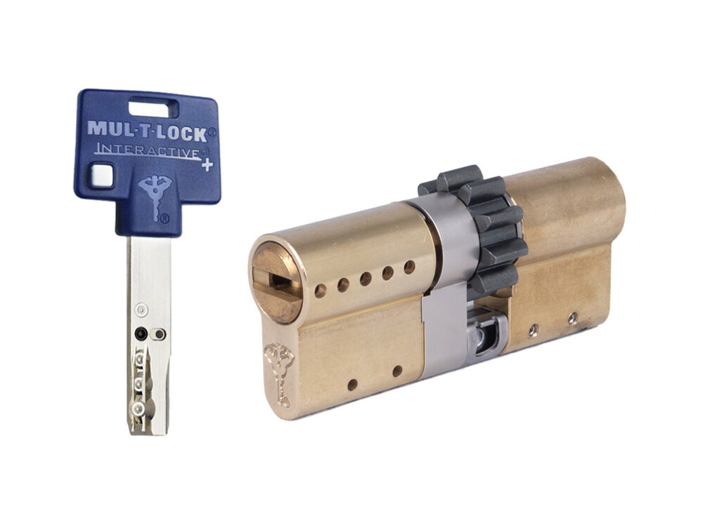 Цилиндр Mul-t-Lock Interactive+ ключ-ключ 90мм (размер 50х40 мм) - Латунь, Шестеренка (5 ключей)