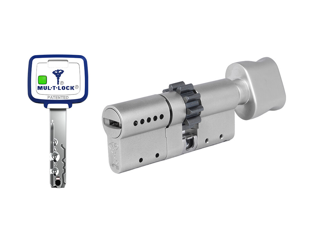 Цилиндр Mul-t-Lock MT5+ ключ-вертушка 90мм (размер 50х40В мм) - Никель, Шестеренка (3 ключа)