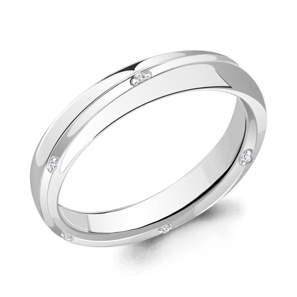 Кольцо обручальное, серебро, 925 проба, родирование, бриллиант