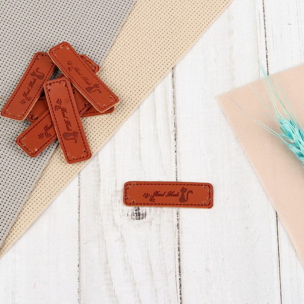 Набор нашивок "Hand made", 5x1.5 см, 10 шт, цвет: коричневый