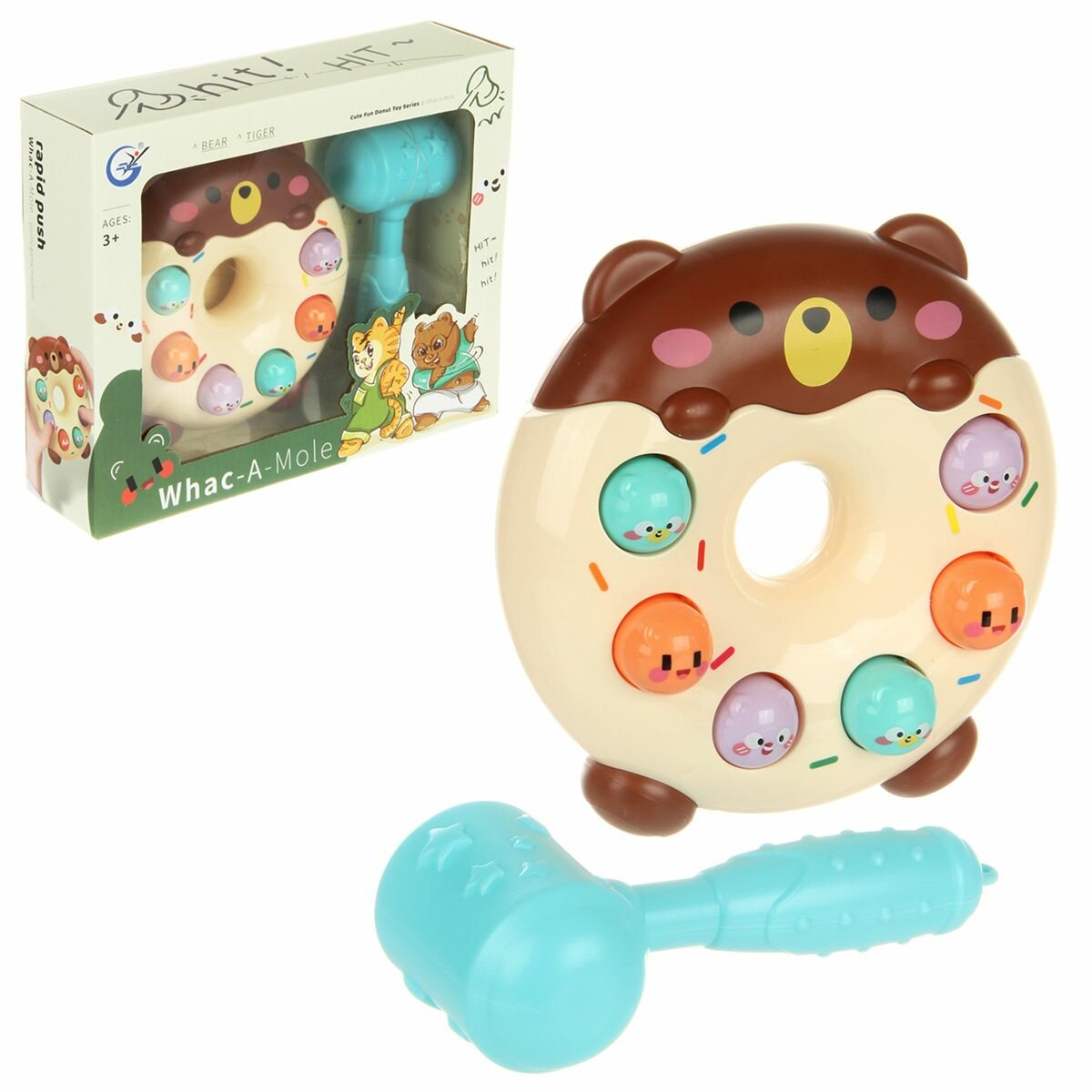 Детская игрушка стучалка с молотком "Медведь пончик-стучалка", Veld Co / Сортер забивалка для малышей, 133888