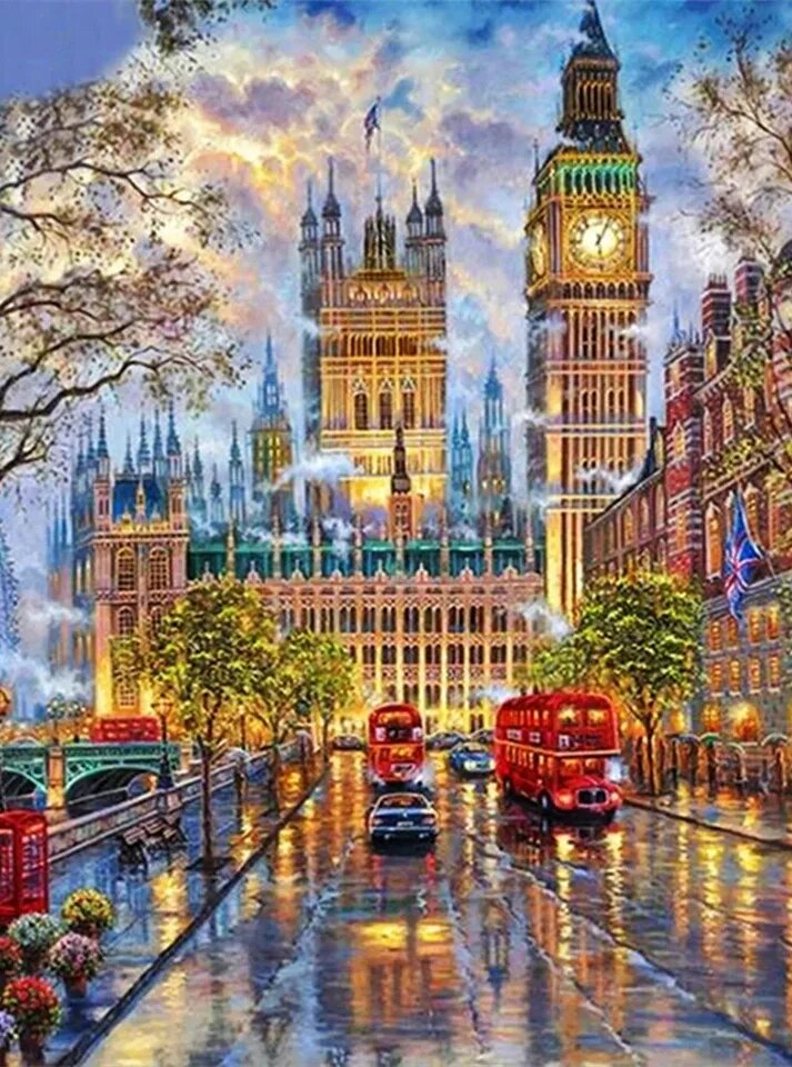 HUACAN набор для вышивки крестом Городской пейзаж 30x40cm, 11CT picture printed