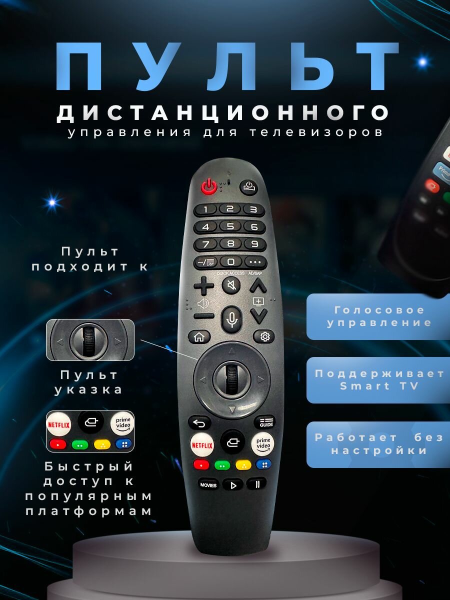 Пульт для телевизора со Smart TV, голосовое управление, работает без настройки.