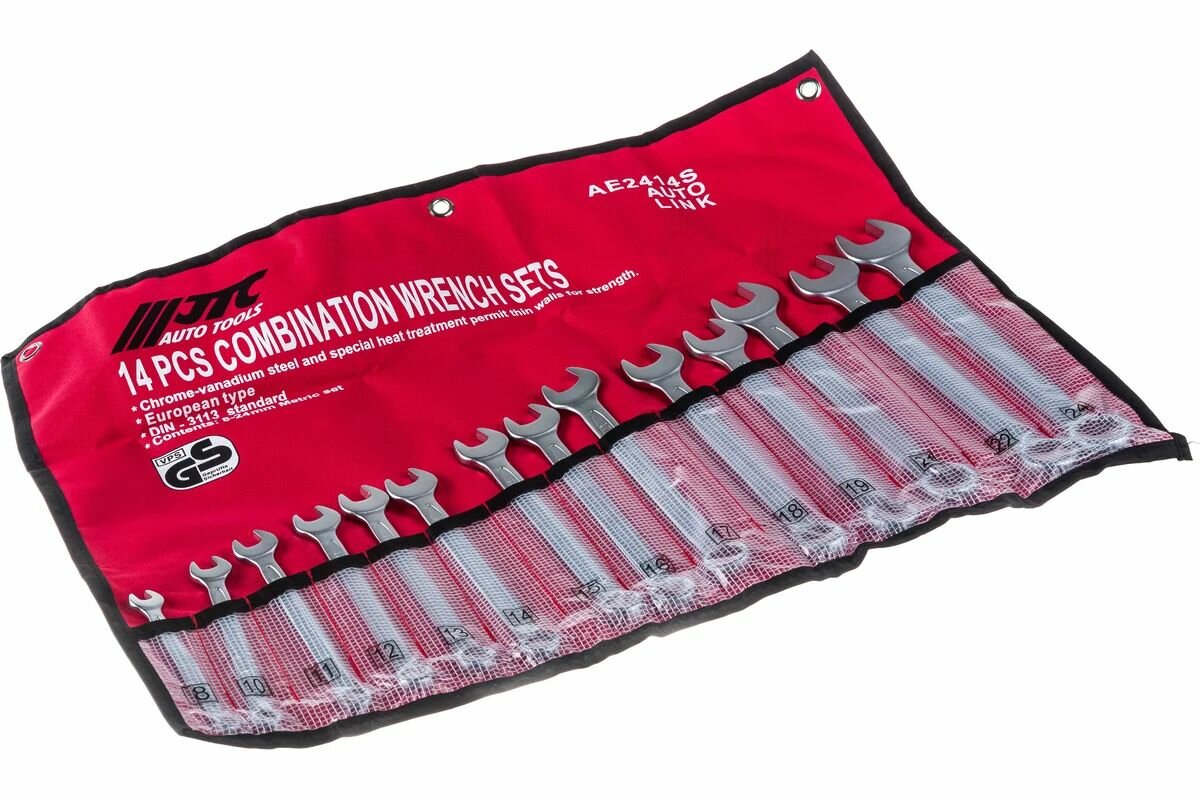 Набор комбинированных гаечных ключей JTC AE2414S, хромованадиевая сталь, 14 предметов, 8-24мм