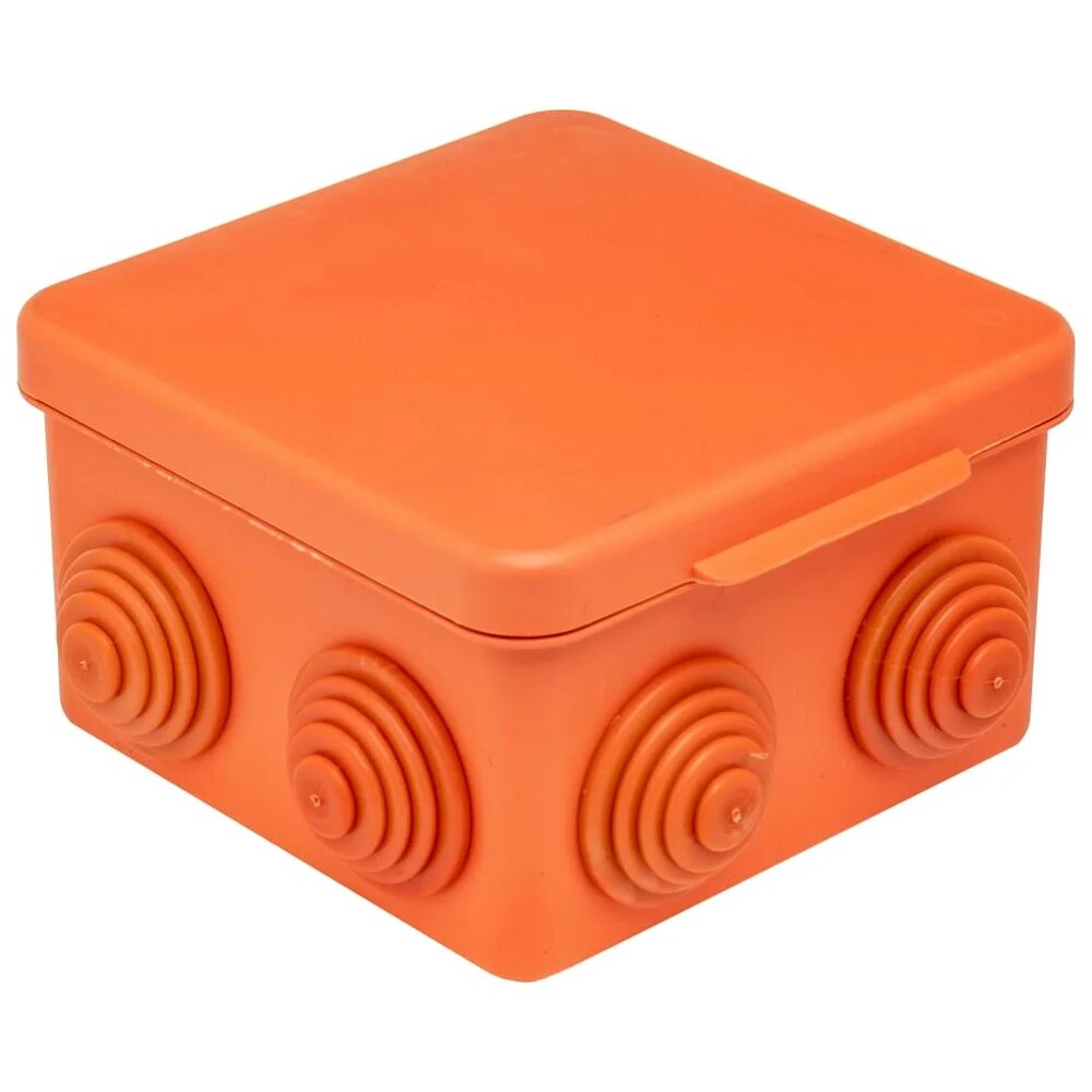 Коробка распаечная для открытой проводки Урал ПАК оранжевая 100х100х50мм с гермовводами, огнестойкая (FR) КО-32012100-018-i