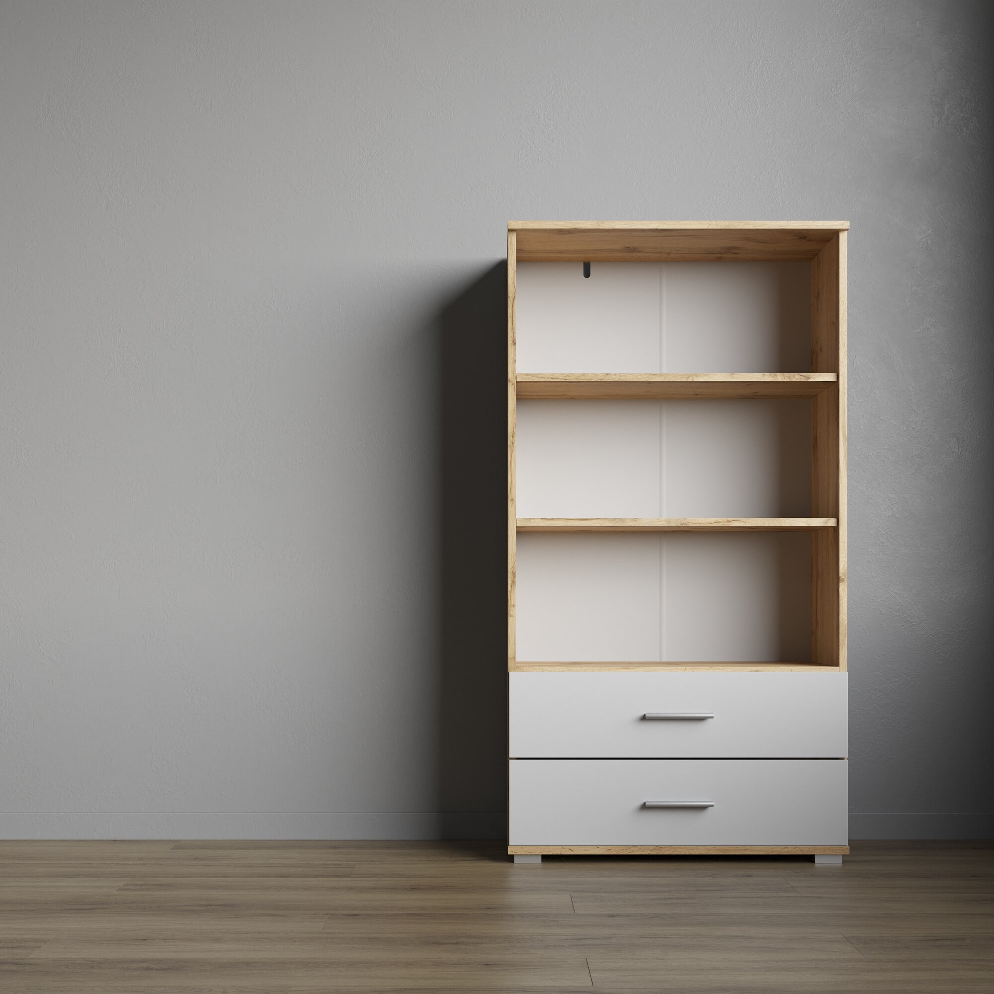 FUN (ФАН) стеллаж СТ-2, 69 х 130 х 34 см, ЛДСП, 2 ящика, Дуб Вотан/Белый