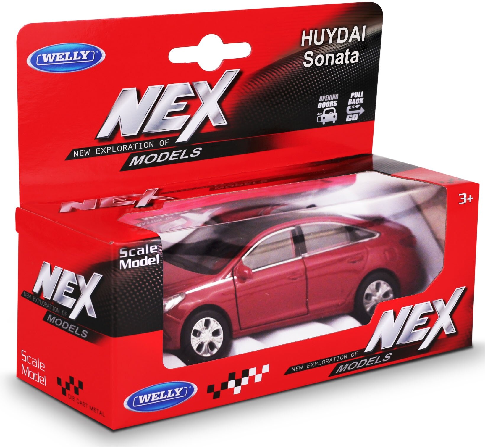Машина Welly Hyundai Sonata 43717W, коллекционная, масштаб 1:38, инерционная, красная