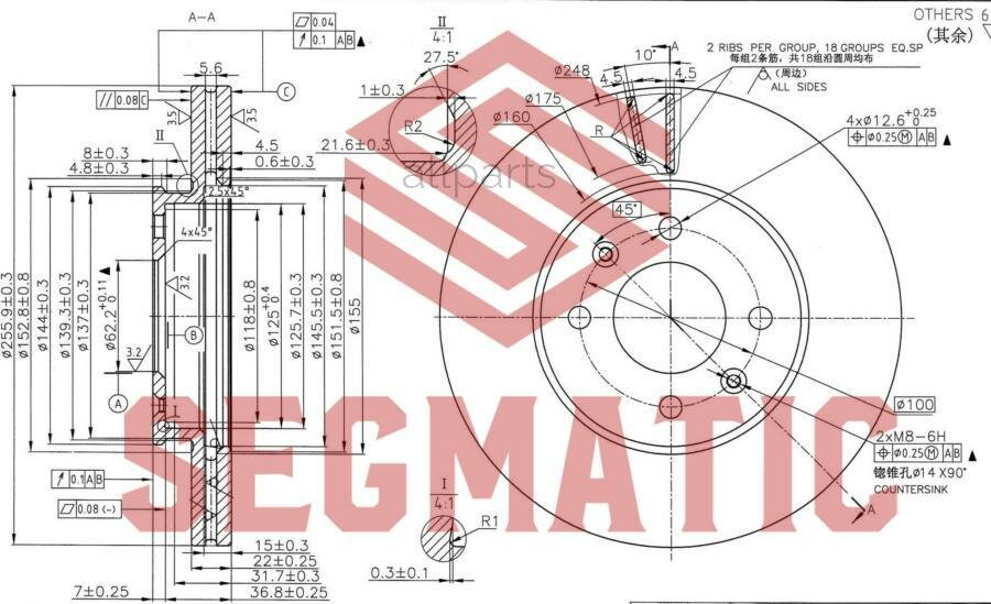 SEGMATIC SBD30093036 Диск тор. пер. Hyundai Accent, Kia Rio 1.4/1.6/1.5Crdi 05> (взаимозаменяем с 30093059)