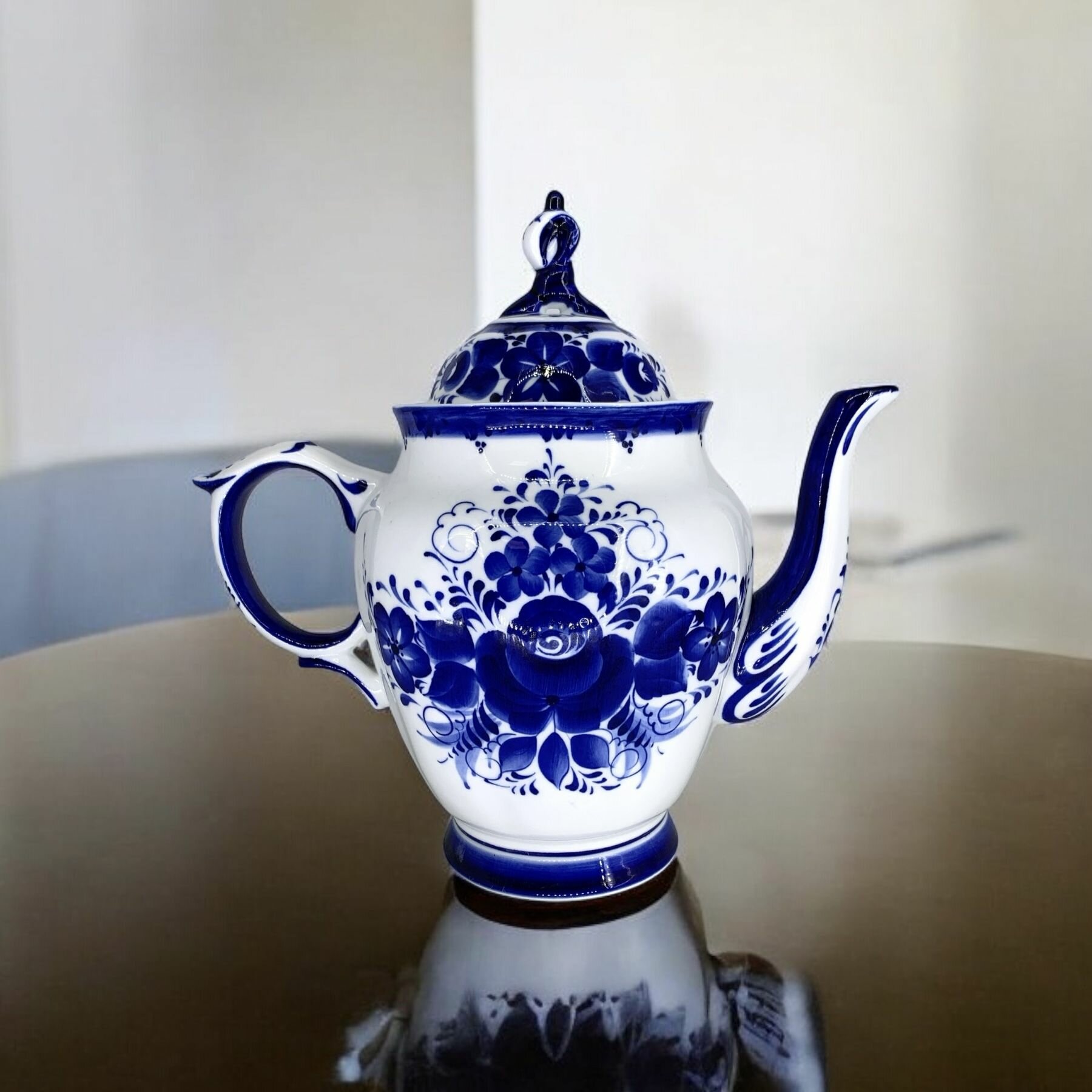 Чайник заварочный "Цветы" 1800 мл гжель фарфор